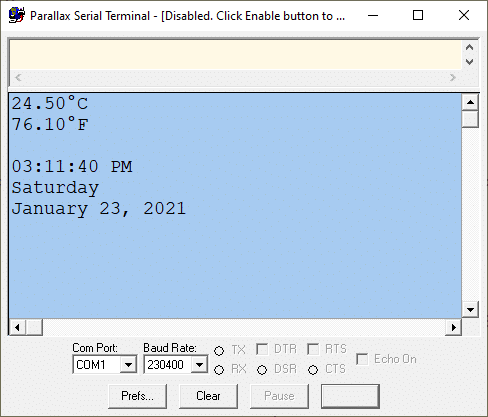 DS3231 Real Time Clock I2C Demo - Parallax