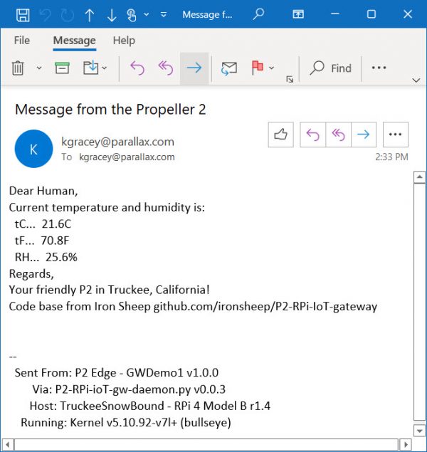 Send Email From The Propeller 2 Using The IoT Gateway On Raspberry Pi - Parallax