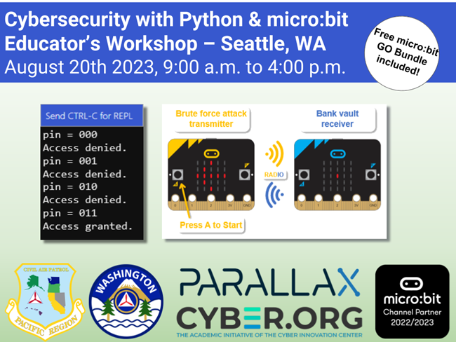 Cybersecurity With Python And Micro Bit 1 Day Educator Workshop Seattle Wa August 20th 2023