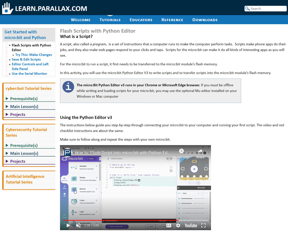 Micro:bit And Cyber:bot Tutorials Updated For Python V3 Editor - Parallax