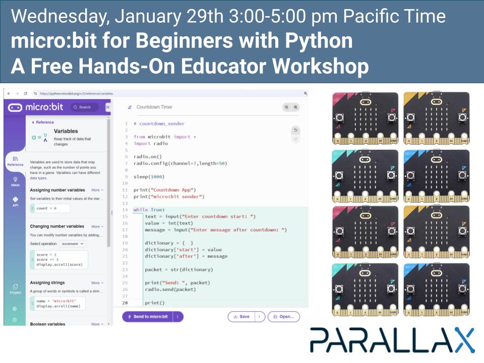Micro:bit For Beginners 2-hour Educator Workshop - January 29th 2025 - Parallax