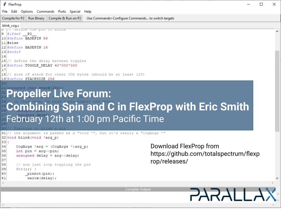 Propeller Live Forum – February 12th 2025 - Parallax